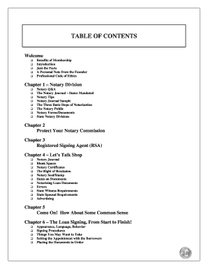 Fillable Online TABLE OF CONTENTS - PAW Notary Services Fax Email Print - pdfFiller