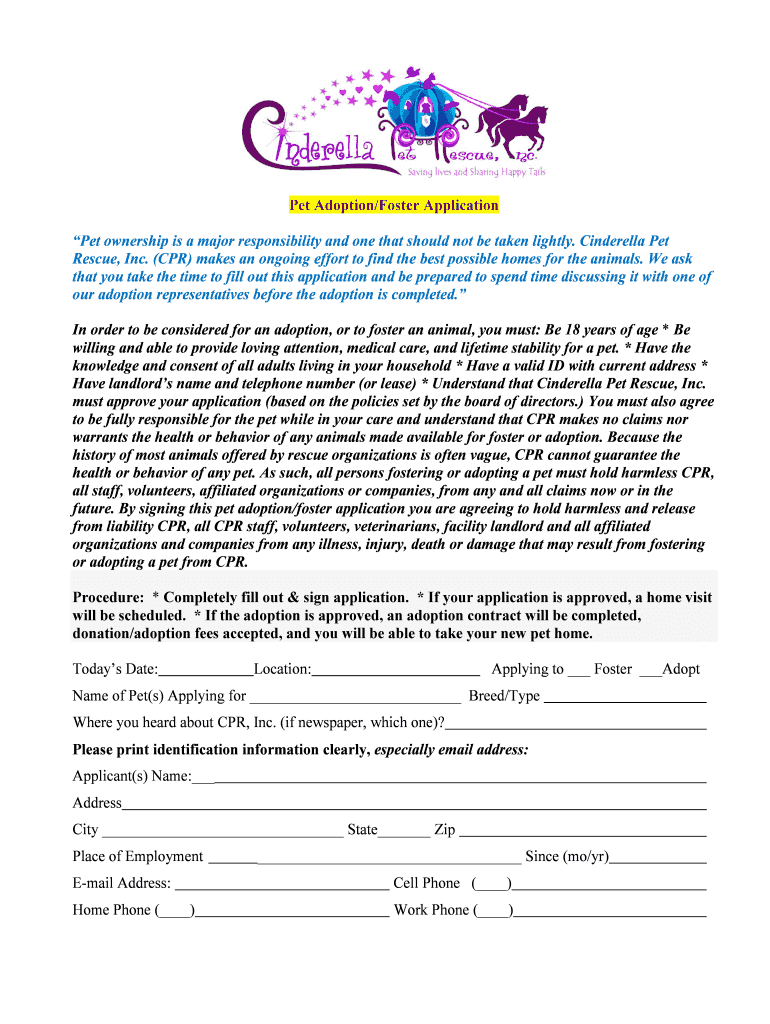 Fillable Online cinderella-pet-rescue Pet Adoption/Foster Application - Cinderella Pet Rescue ...