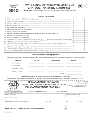 Fillable Online DECLARATION OF ESTIMATED MARYLAND Fax Email Print - pdfFiller