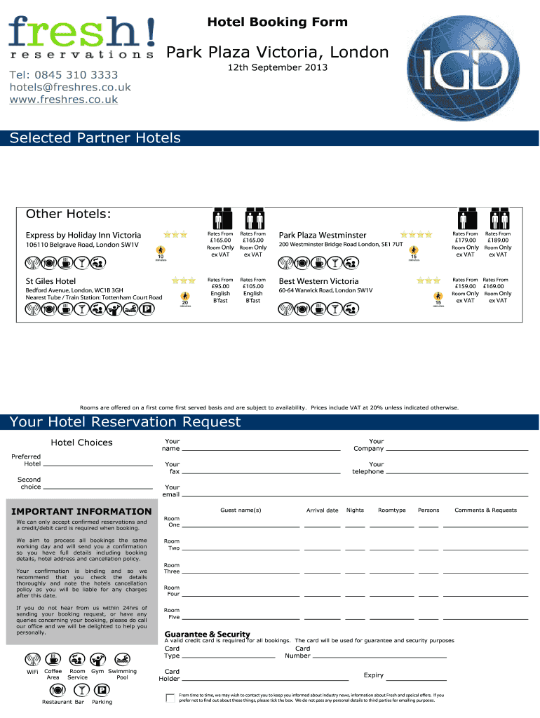 Hotel Booking Form - Blank Fillable Template | Fill Out, Print ...