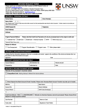 Fillable Online REFUND REQUEST FORM - University of New South Wales Fax ...