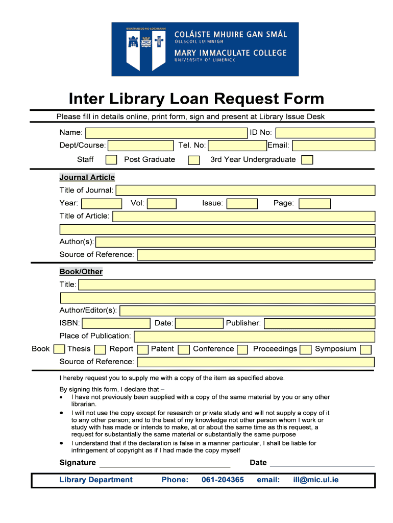 Fillable Online ILL Request Form Fax Email Print - pdfFiller