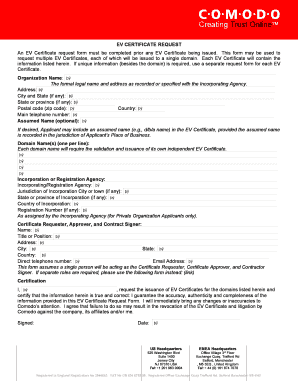 Fillable Online ssls EV CERTIFICATE REQUEST An EV Certificate request ...