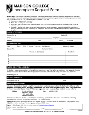 Fillable Online INSTRUCTIONS - The decision to award an incomplete in a ...