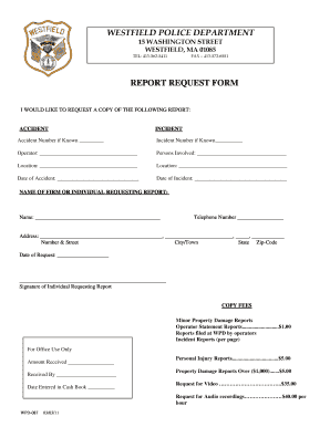 Fillable Online westfieldpolice Accident and Incident Report Request ...