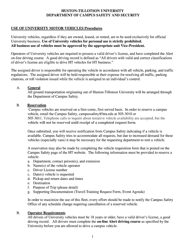 Fillable Online htu Vehicle Use Request Procedures - Huston-Tillotson ...