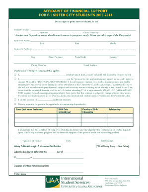 Fillable Online uaa alaska Affidavit of financial support for f-1 ...