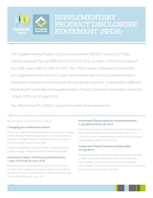 Fillable Online Supplementary product disclosure statement (spds ...