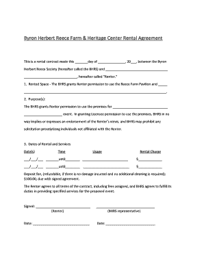 Fillable Online Reece Farm Rental Agreement form 2014 - The Byron ...