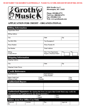 Fillable Online APPLICATION FOR CREDIT - ORGANIZATIONAL ... - Groth ...