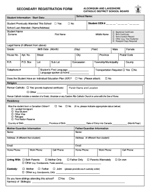 Fillable Online Form B - Secondary Registration Form - Algonquin and ...