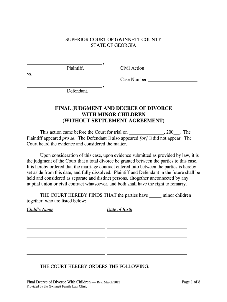 GA Final Decree Of Divorce With Children 2012 2022 Complete Legal 