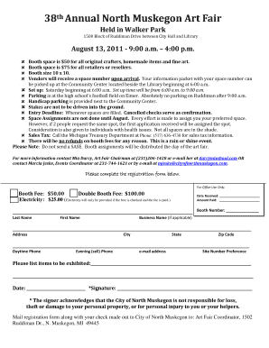 Fillable Online Art Fair Application 2011 - City of North Muskegon Fax ...