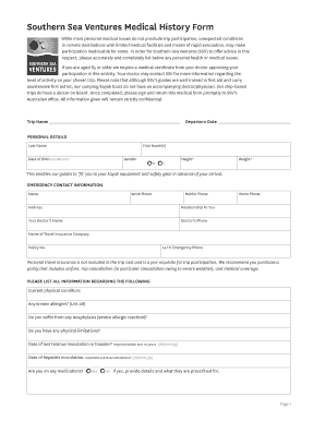 Fillable Online Southern Sea Ventures Medical History Form Fax Email ...
