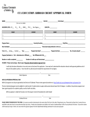 Fillable Online cuabroad cua CUA EDUCATION ABROAD CREDIT APPROVAL FORM ...