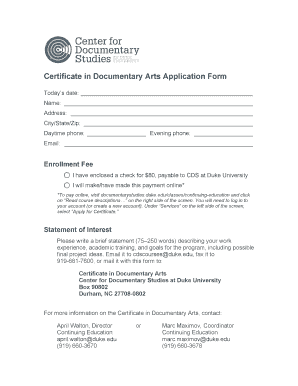 Fillable Online Certificate in Documentary Arts Application Form ...