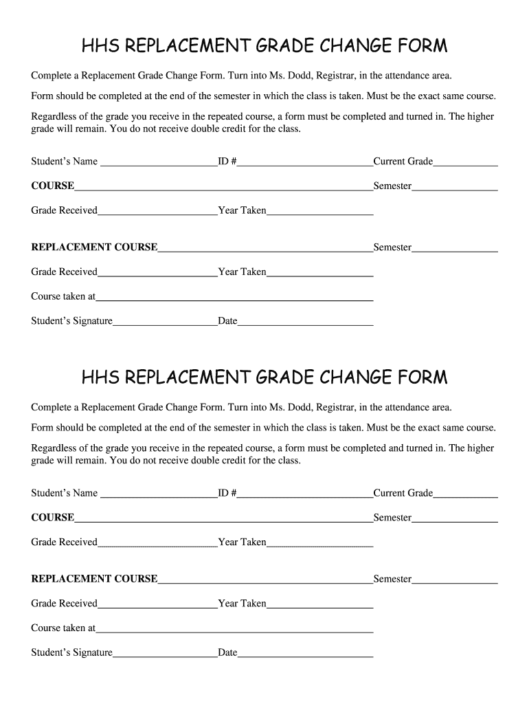 Fillable Online Replacement Grade Change Form - Gilbert Public Schools ...