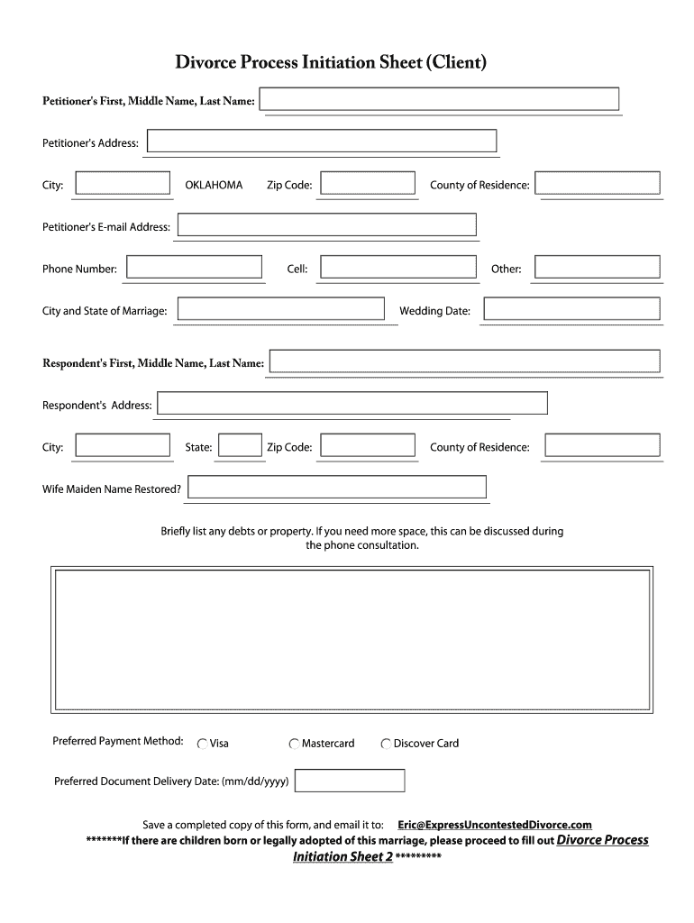 Fillable Online Divorce Process Initiation Sheet (Client) Fax Email Print - pdfFiller