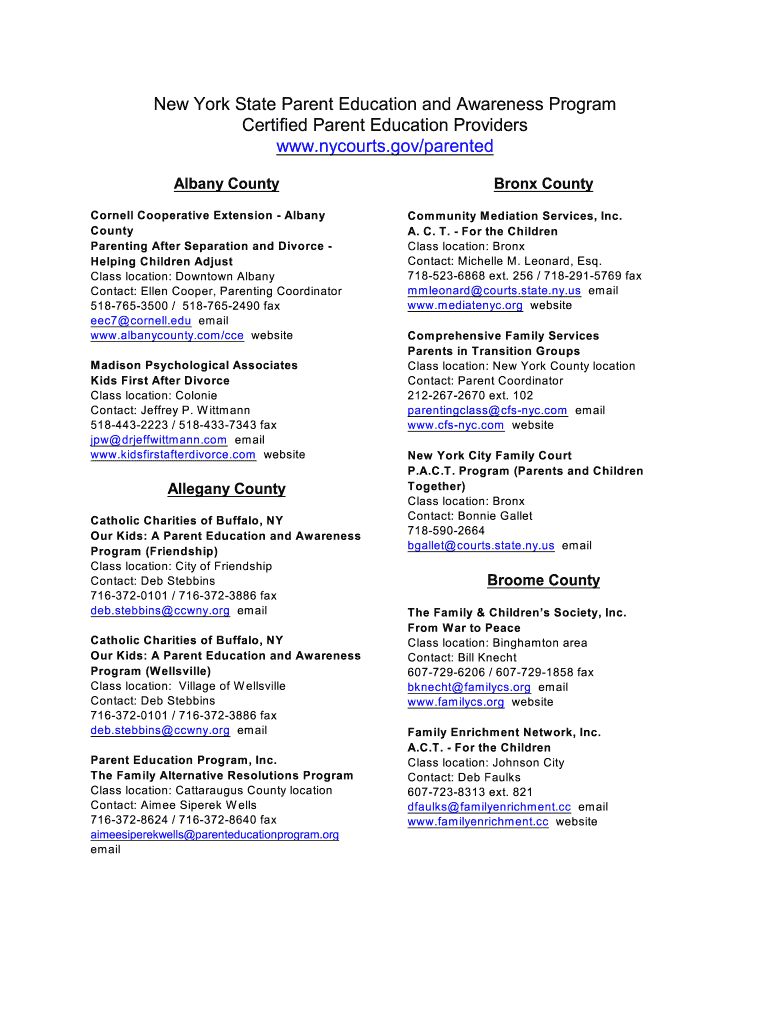 Fillable Online New York State Parent Education and Awareness Program ...