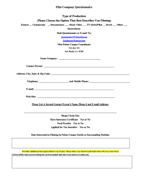 Fillable Online Film Company Questionnaire Type of Production (Please ...