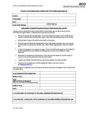 Fillable Online FILING AUTHORIZATION FORM FOR THE FORM 5500/5500-SF Fax ...