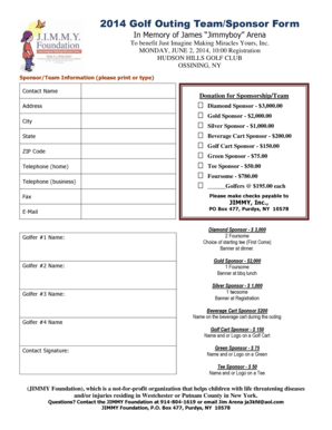 Fillable Online 2014 Golf Outing Team/Sponsor Form - Constant Contact ...