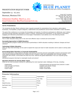 Fillable Online PRESENTATION REQUEST FORM Bozeman, Montana USA Fax Email Print - pdfFiller