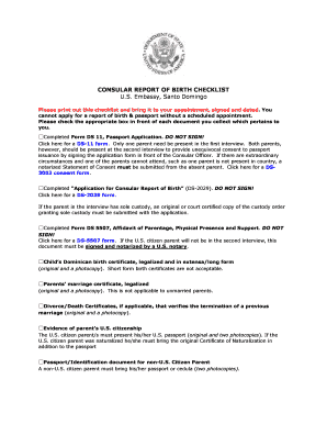 Fillable Online reinsol CONSULAR REPORT OF BIRTH CHECKLIST US bb - reinsolnet Fax Email Print ...