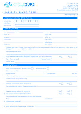 Fillable Online cyclesure co LIABILITY CLAIM FORM - Cyclesure ...