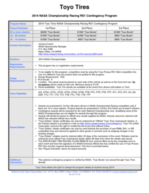 Fillable Online 2014 Toyo Tires National Championships RS1 Contingency ...