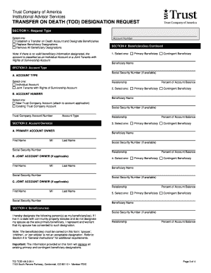 Fillable Online TRANSFER ON DEATH TOD DESIGNATION REQUEST Fax Email ...