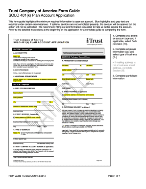 Fillable Online Trust Company of America Form Guide SOLO 401(k) Plan ...