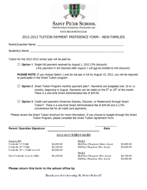 Fillable Online 2012-2013 tuition payment preference form new families ...