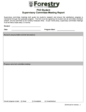 Fillable Online PhD Student Supervisory Committee Meeting Report Fax ...