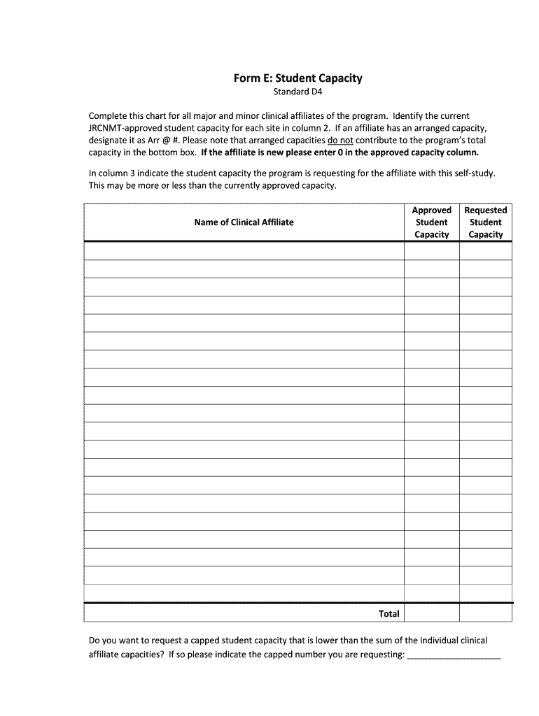 Fillable Online jrcnmt Form E: Student Capacity (Std D4) Fax Email ...