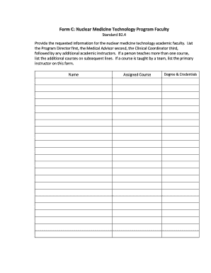 Fillable Online jrcnmt Form C: Nuclear Medicine Technology Program ...