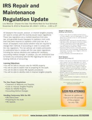 Fillable Online IRS Repair and Maintenance Regulation Update Fax Email ...