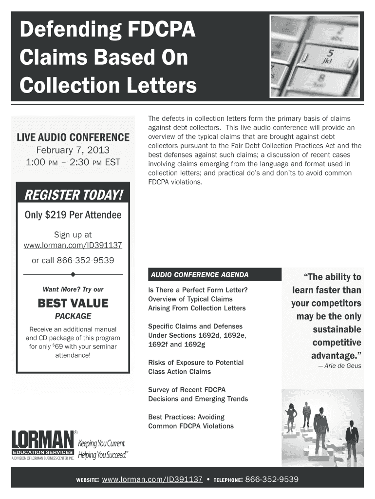 Fillable Online Defending FDCPA Claims Based On Collection Letters Fax ...