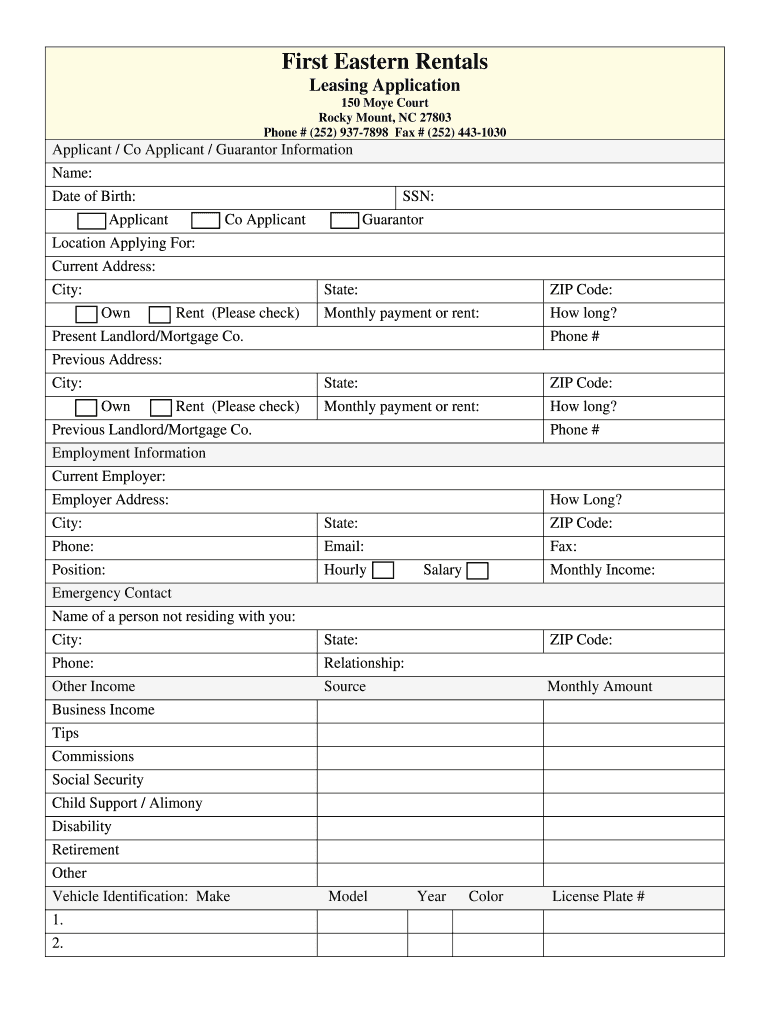 Fillable Online First Eastern Rentals Fax Email Print - pdfFiller