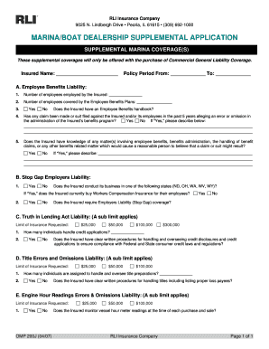 Fillable Online SUPPLEMENTAL MARINA COVERAGE(S) Fax Email Print - pdfFiller