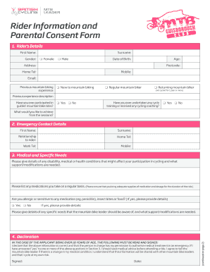Fillable Online Rider Information and Parental Consent Form Fax Email ...