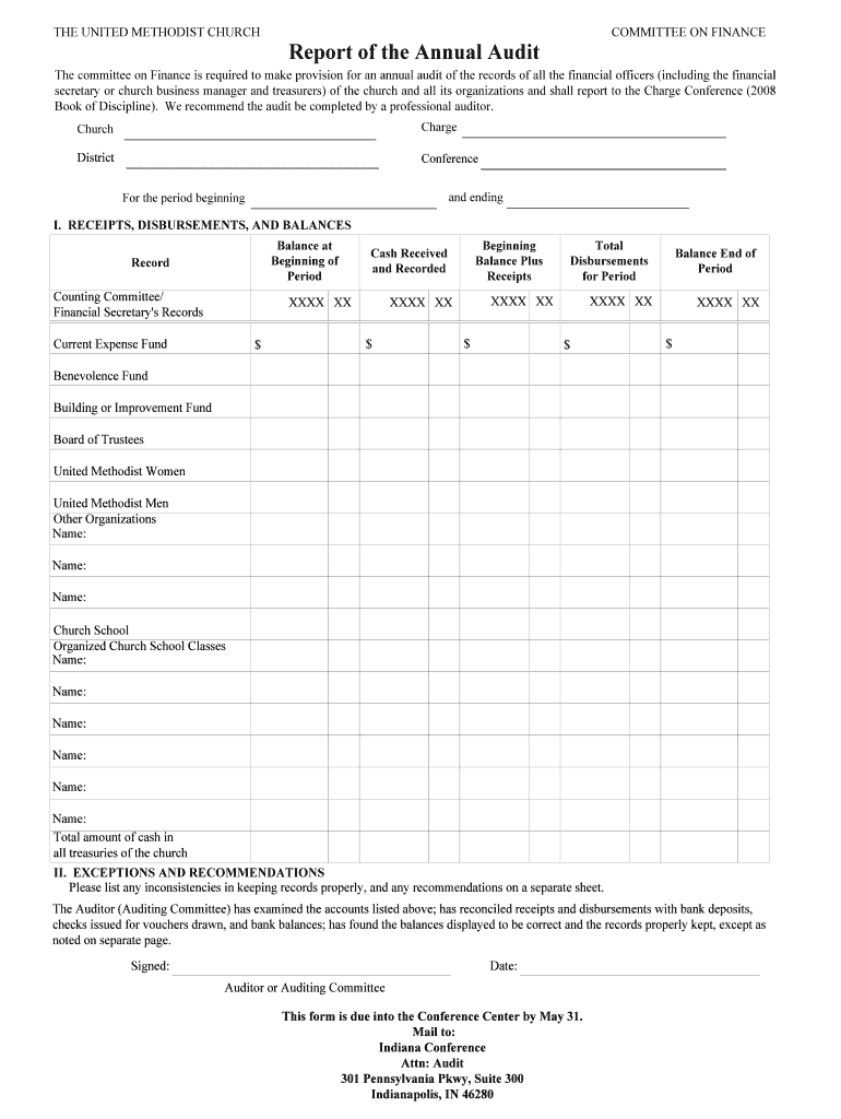 Fillable Online THE UNITED METHODIST CHURCH COMMITTEE ON FINANCE Report ...