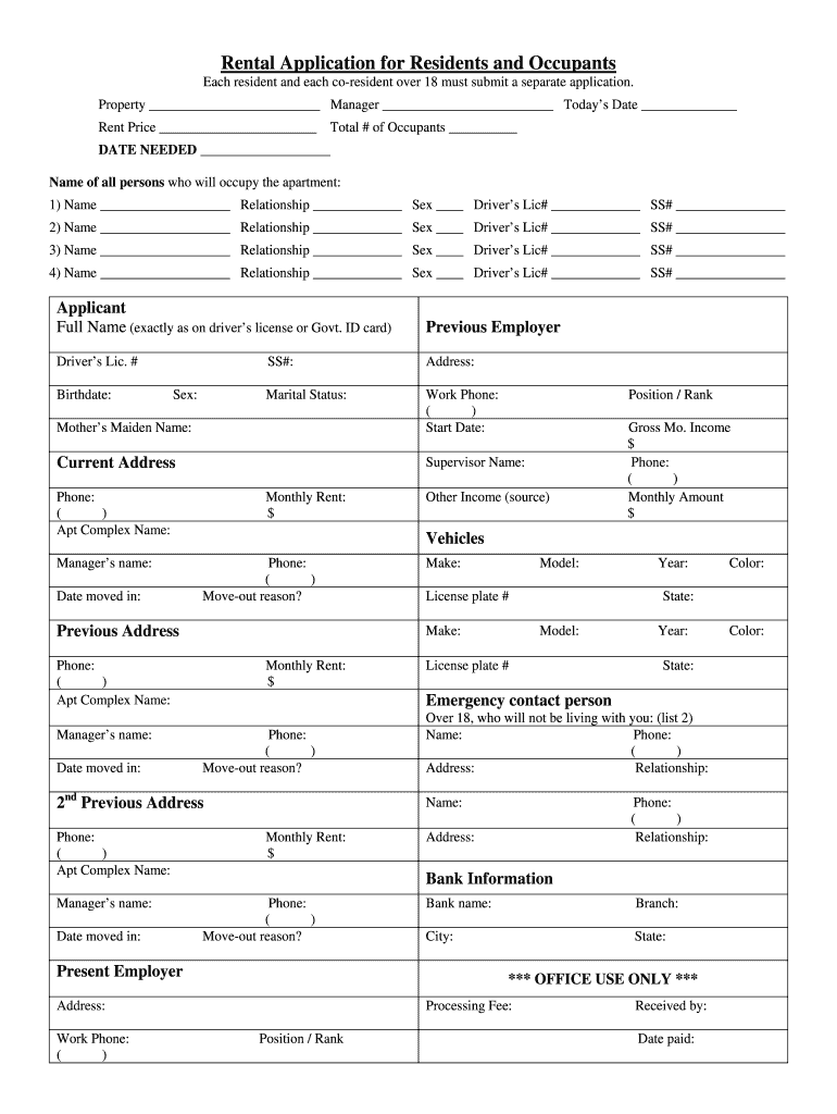 Fillable Online Each resident and each co-resident over 18 must submit ...