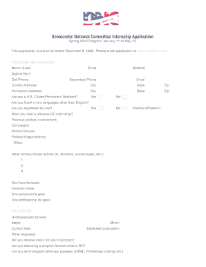 Fillable Online Democratic National Committee Internship Application - Amazon S3 Fax Email Print ...