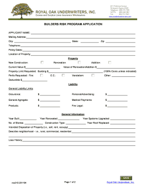 Fillable Online Builders' Risk Program Application Fax Email Print ...