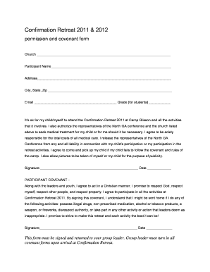Fillable Online Confirmation Retreat 2011 Permission Form Fax Email ...