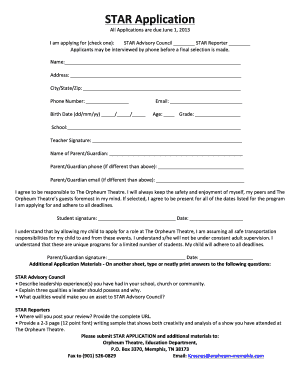 Fillable Online I am applying for (check one) STAR Advisory Council ...