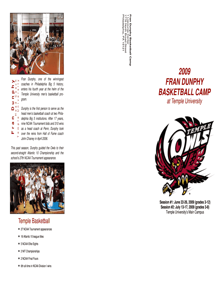 Fillable Online 2009 fran dunphy basketball camp Fax Email Print ...