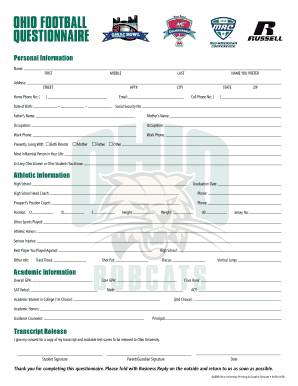 Fillable Online OHIO FOOTBALL QUESTIONNAIRE Fax Email Print - pdfFiller