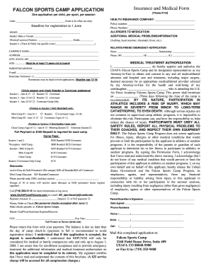 Fillable Online Insurance and Medical Form FALCON SPORTS CAMP ...